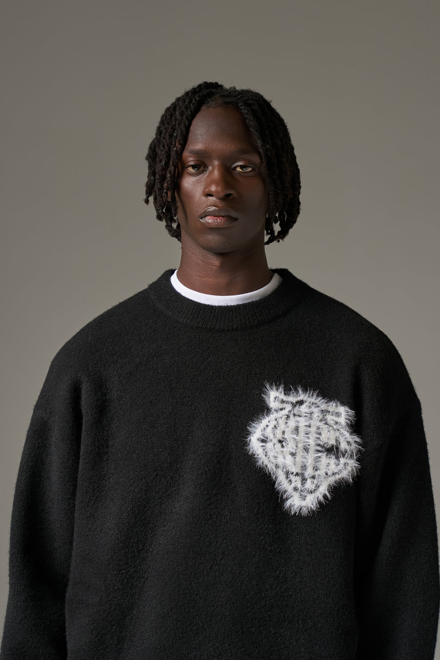 MONOGRAM FLUFFY KNIT CREW - BLACK – The Couture Club