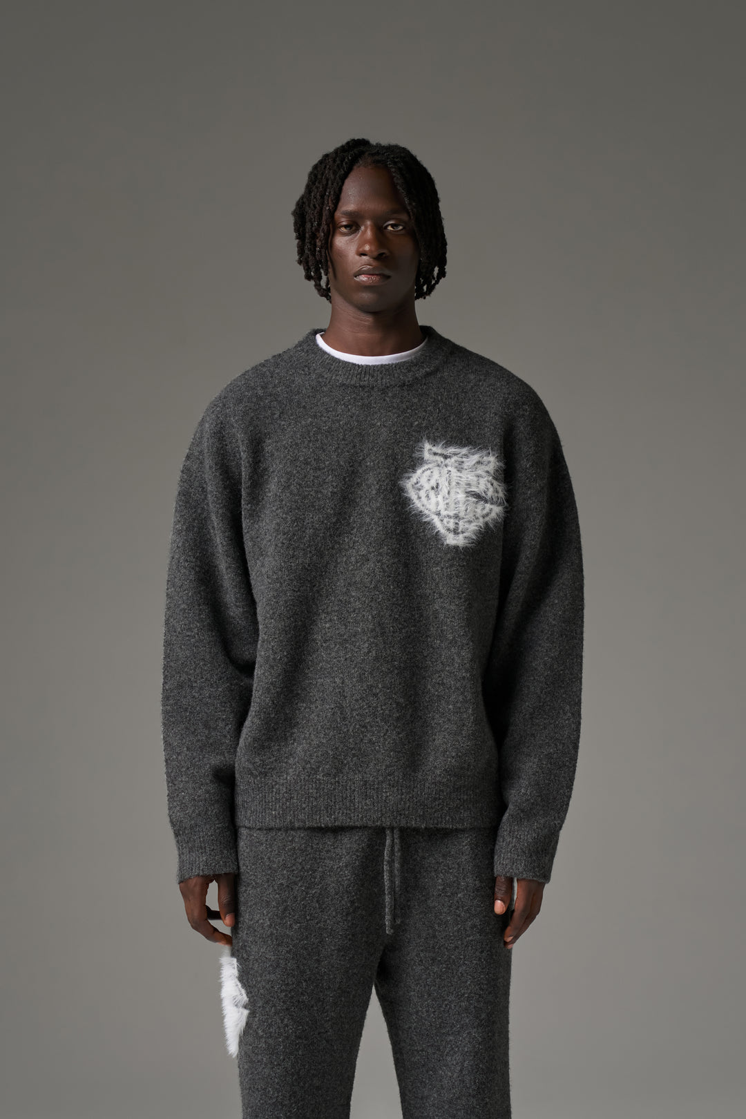 MONOGRAM FLUFFY KNIT CREW - CHARCOAL – The Couture Club