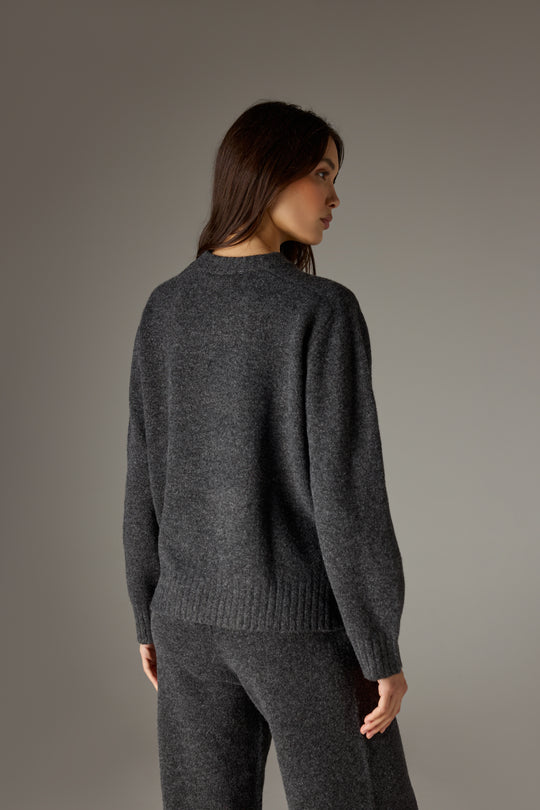 FLUFFY KNIT EMBLEM EMBROIDERED CREW - CHARCOAL – The Couture Club