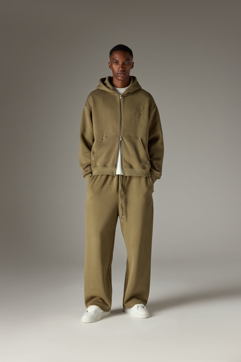KNIT CONTRAST BINDING ZIP THROUGH HOODIE - KHAKI – The Couture Club