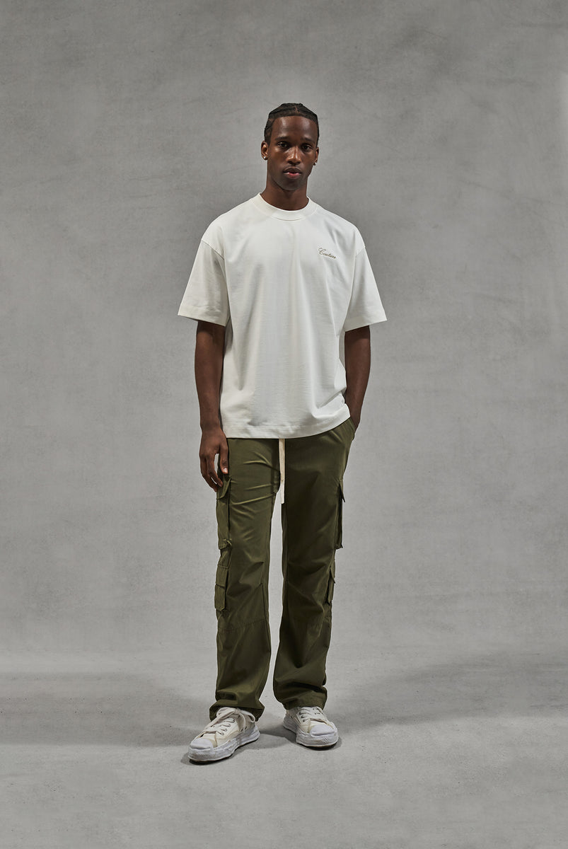 SCRIPT EMBROIDERED T-SHIRT - OFF WHITE – The Couture Club