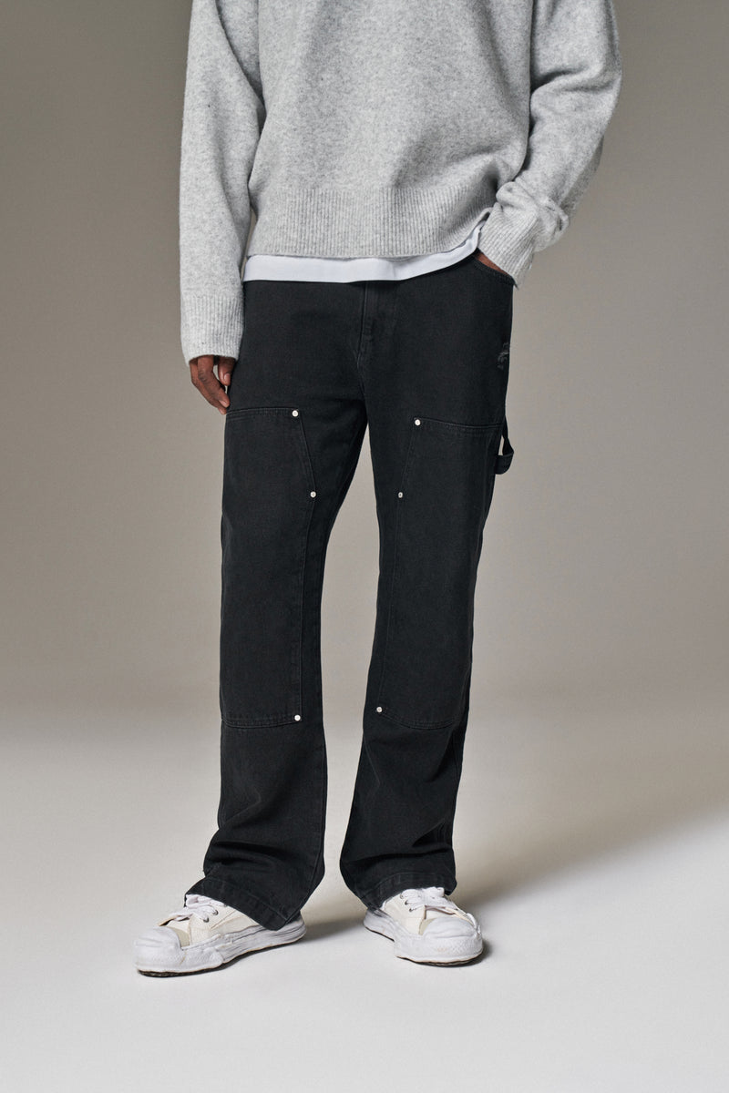 DENIM RIVET DETAIL CARPENTER JEANS - BLACK WASH – The Couture Club