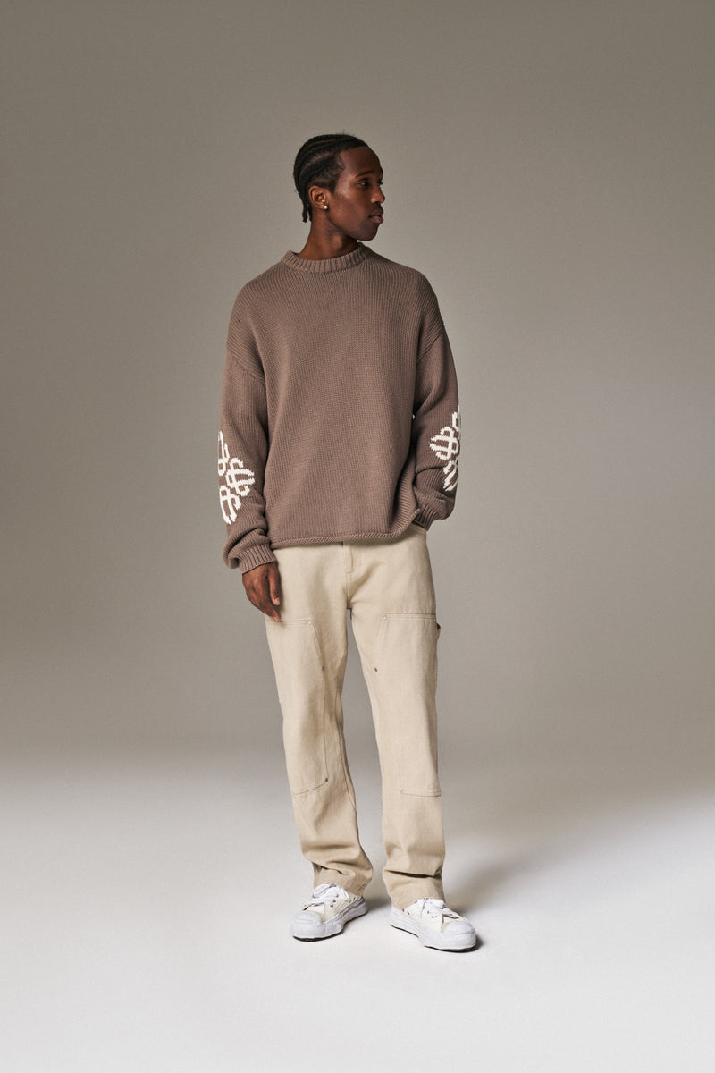 CHUNKY KNIT EMBLEM JUMPER - BROWN – The Couture Club