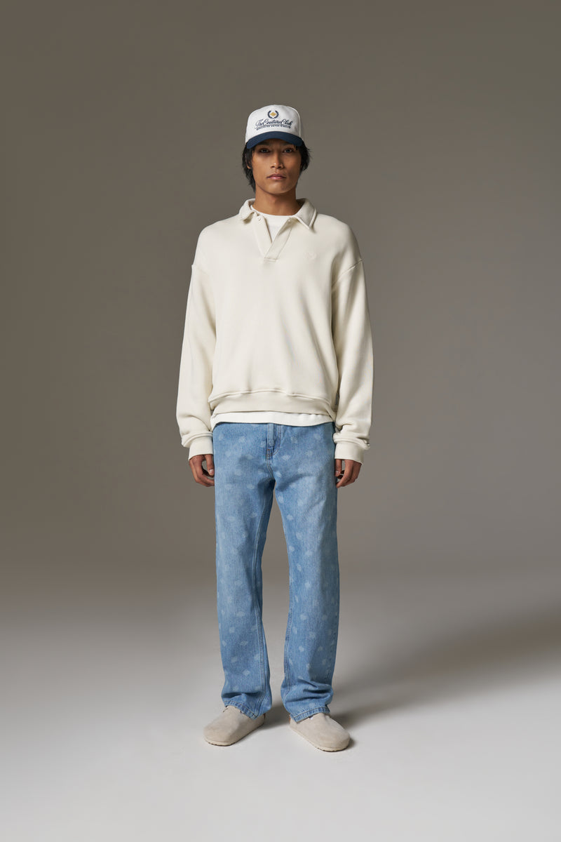LASER PRINT EMBLEM JEANS - BLUE WASH – The Couture Club