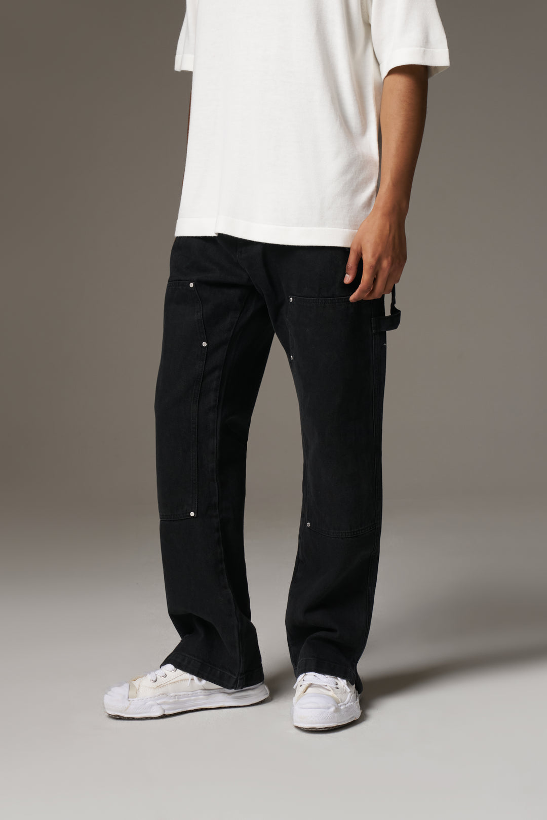 DENIM RIVET DETAIL CARPENTER JEANS - BLACK WASH – The Couture Club