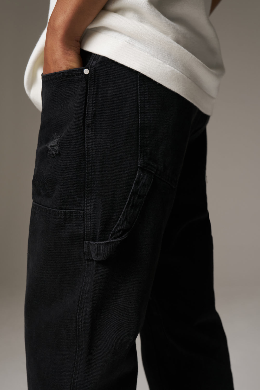 DENIM RIVET DETAIL CARPENTER JEANS - BLACK WASH – The Couture Club
