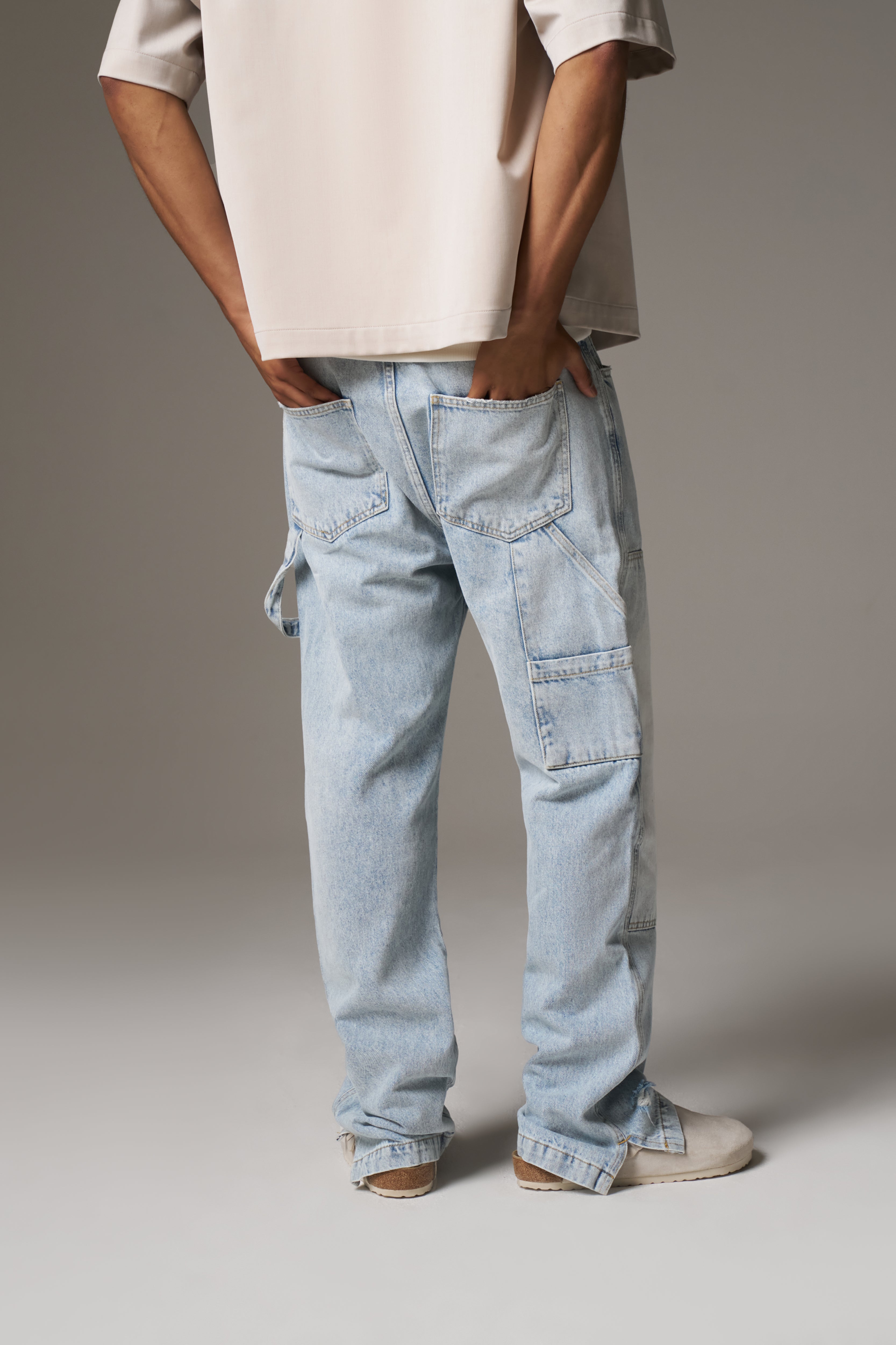 DENIM RIVET DETAIL CARPENTER JEANS - BLUE WASH – The Couture Club