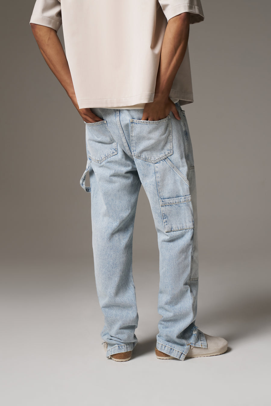 DENIM RIVET DETAIL CARPENTER JEANS - BLUE WASH – The Couture Club
