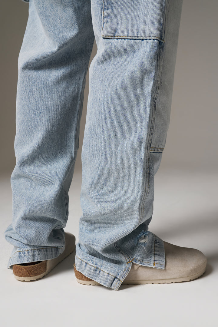 DENIM RIVET DETAIL CARPENTER JEANS - BLUE WASH – The Couture Club