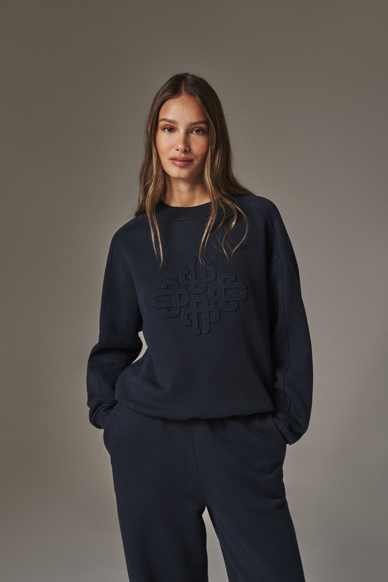 EMBOSSED SWEATSHIRT - NAVY – The Couture Club
