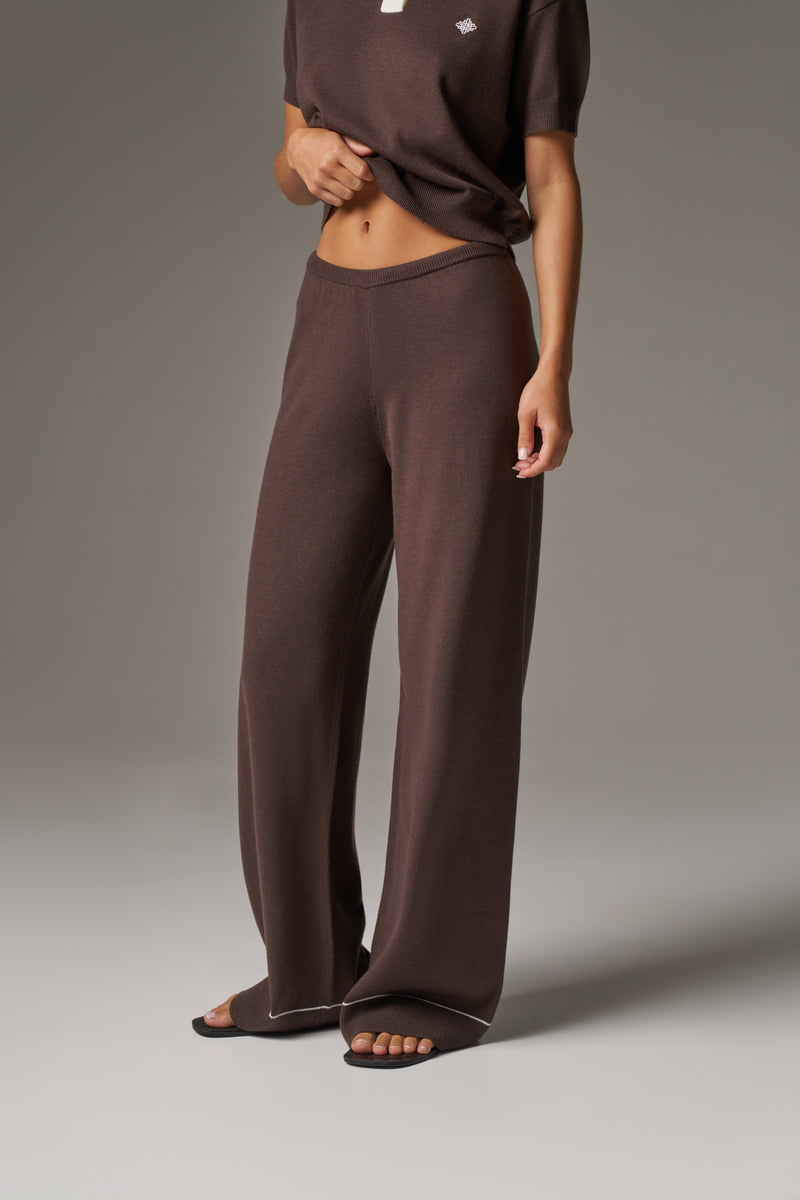 KNITTED PANEL TROUSERS - BROWN – The Couture Club