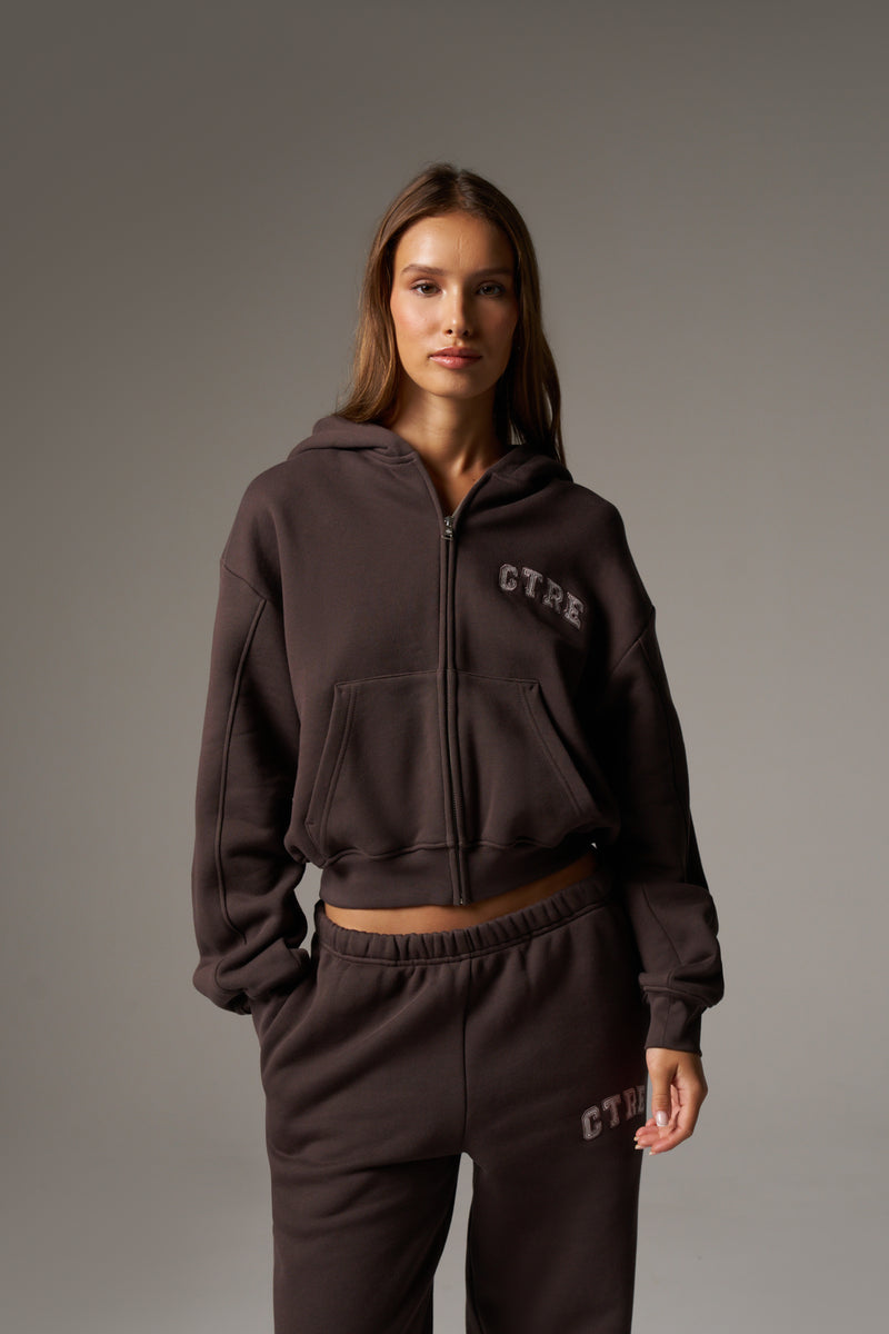 CTRE ZIP THROUGH RELAXED HOODIE - BROWN – The Couture Club