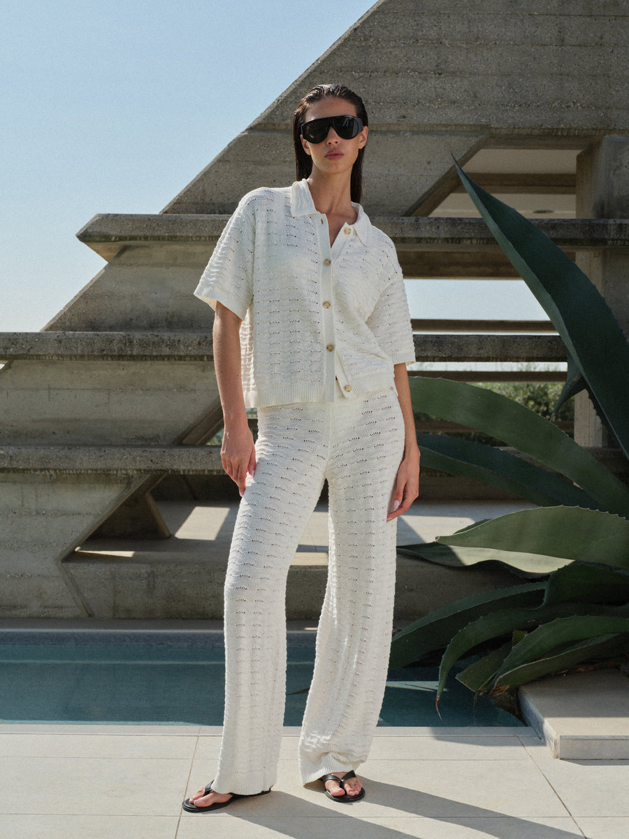 CROCHET KNIT TROUSERS - OFF WHITE – The Couture Club