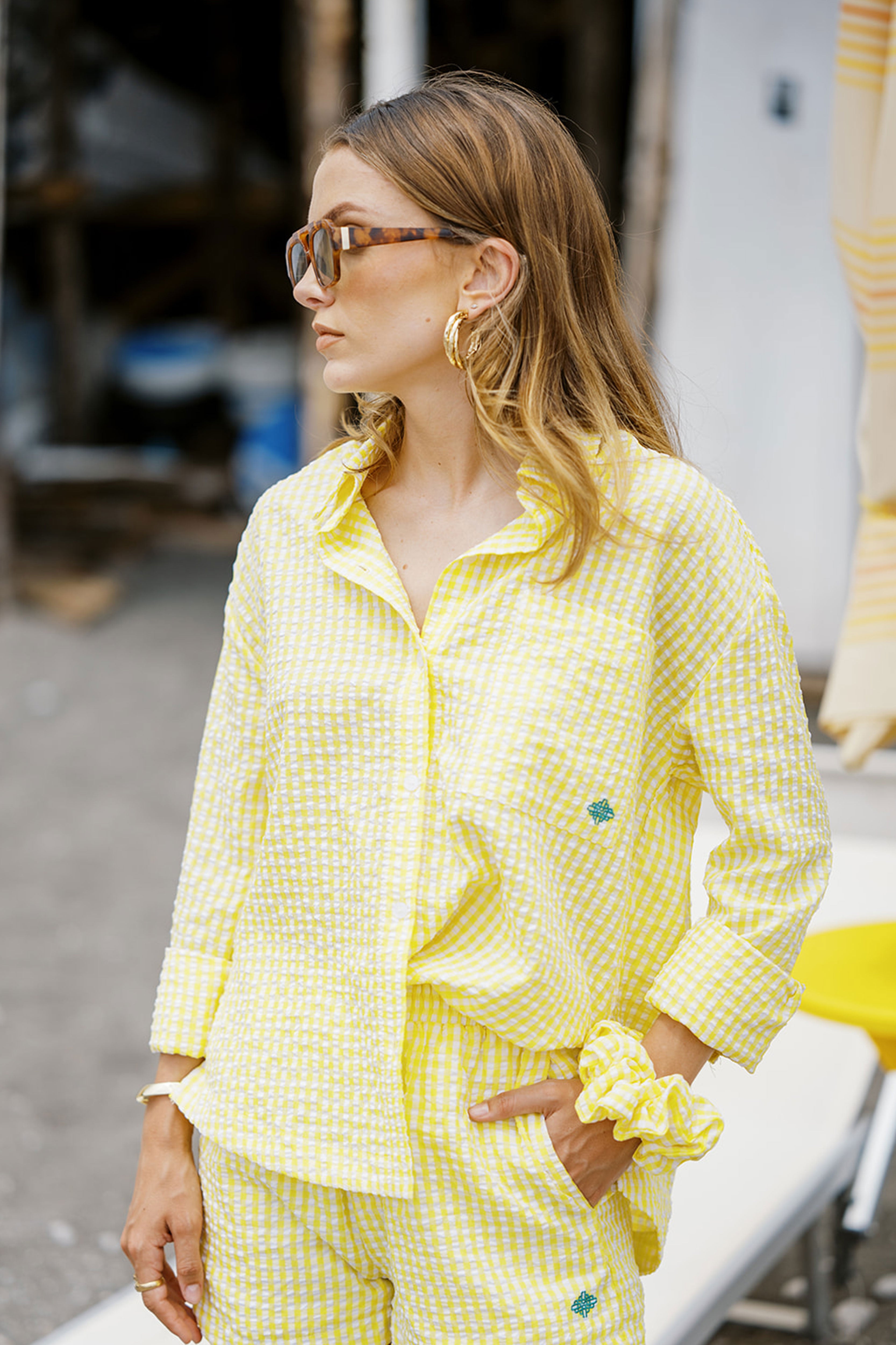 OVERSIZED GINGHAM SHIRT - YELLOW – The Couture Club